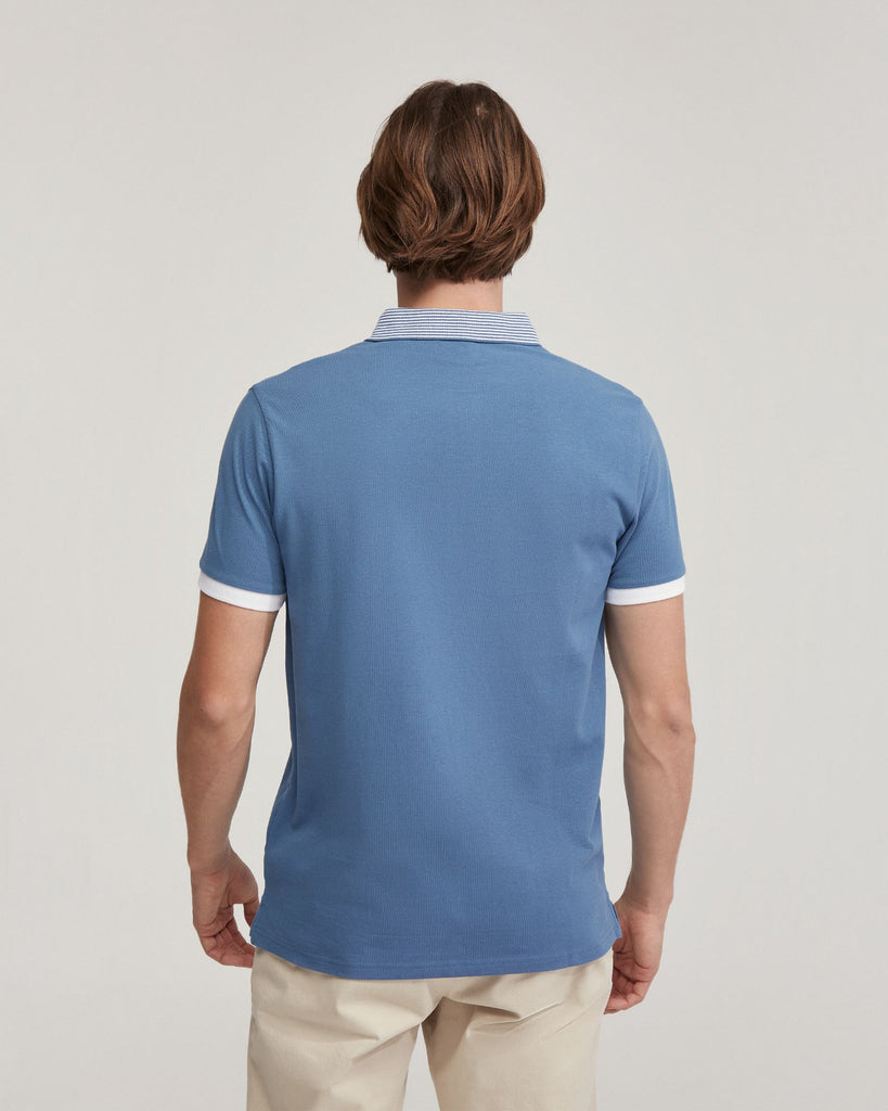 Dylan Striped Collar Pique Polo – Organic Cotton, Slim Fit, Stylish ...