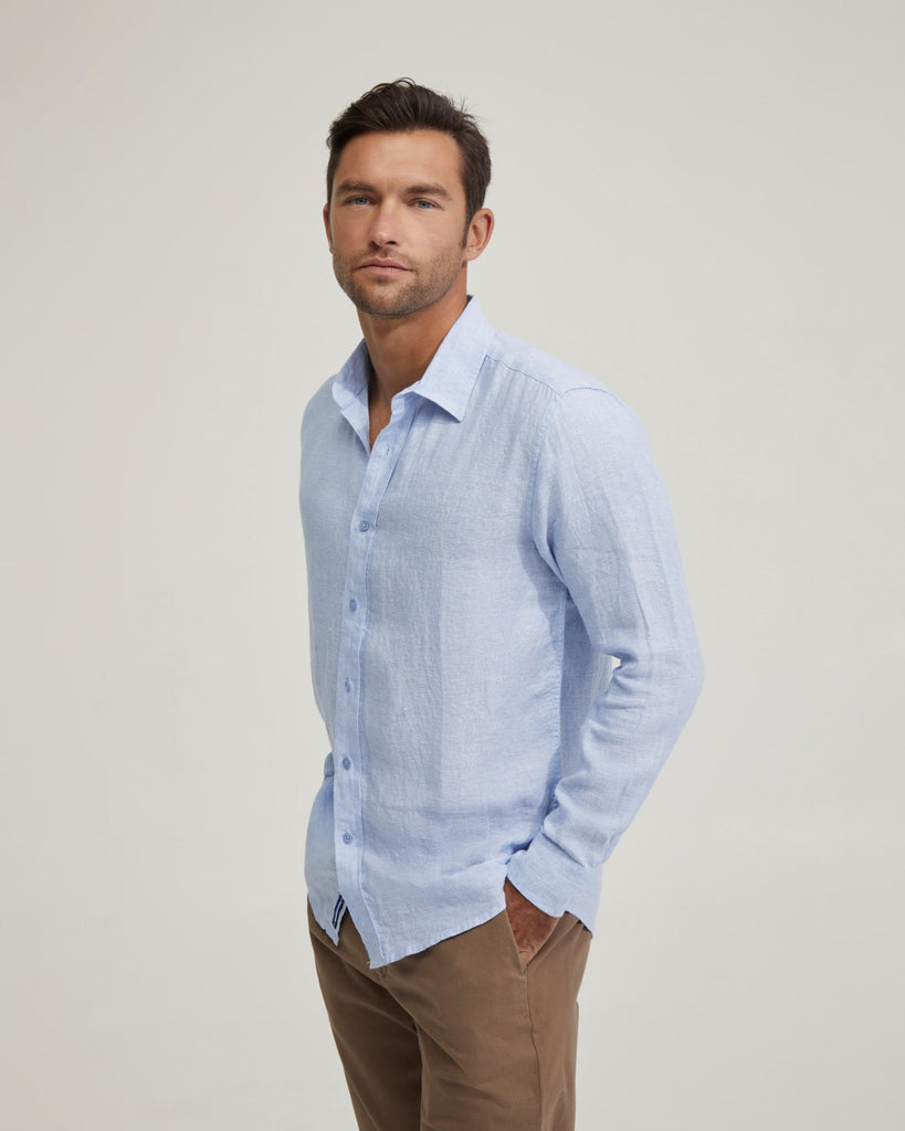 Fergus Pure Linen Shirt – Lightweight, Regular Fit, Small Collar Design ...